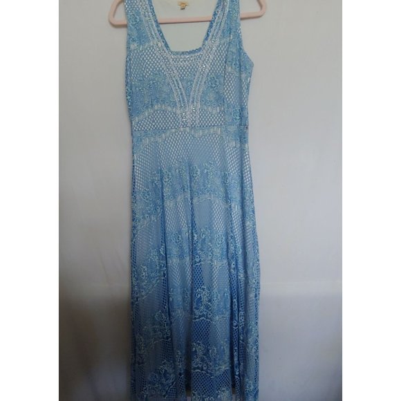 Reba | Dresses | Reba Sky Blue Sleeveless Maxi Eyelet Lace And Beads ...